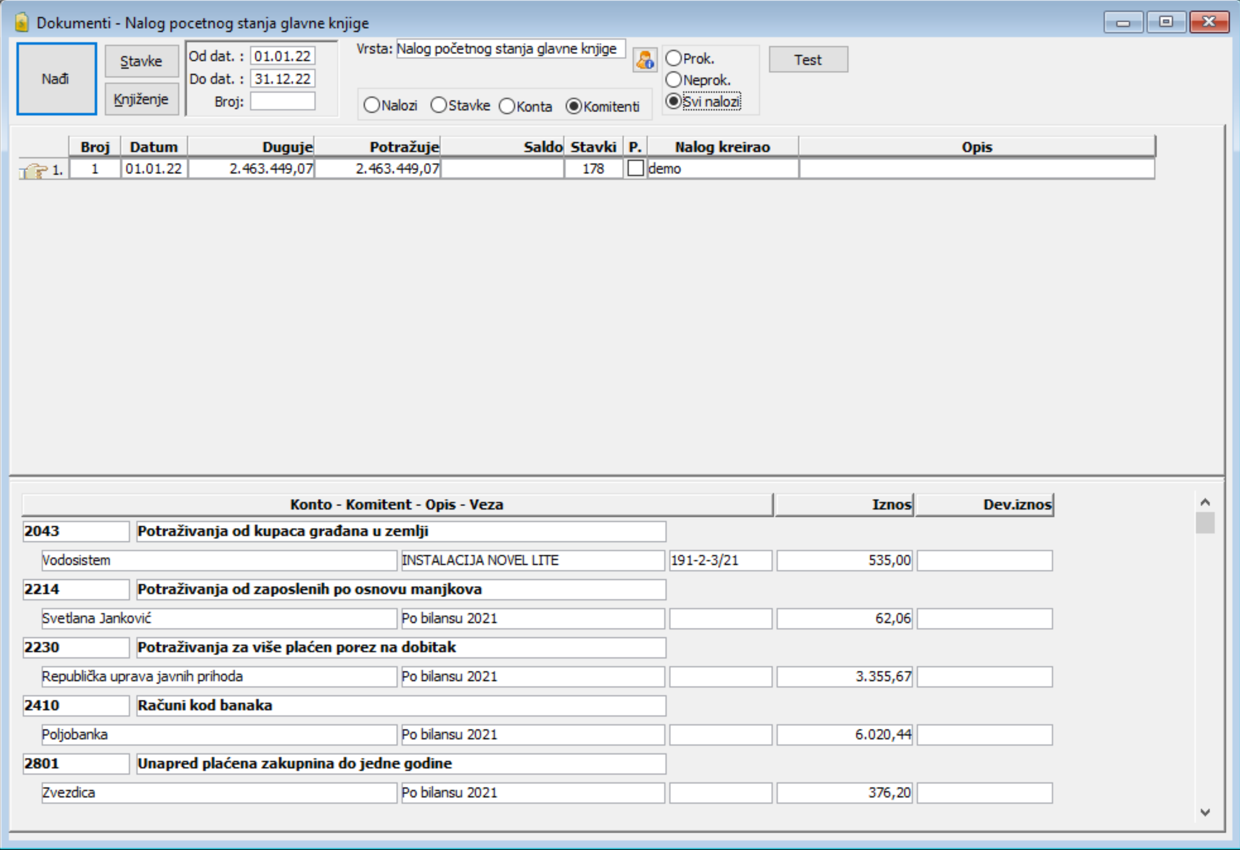 Calculus 12 | Nalozi početnog stanja GK