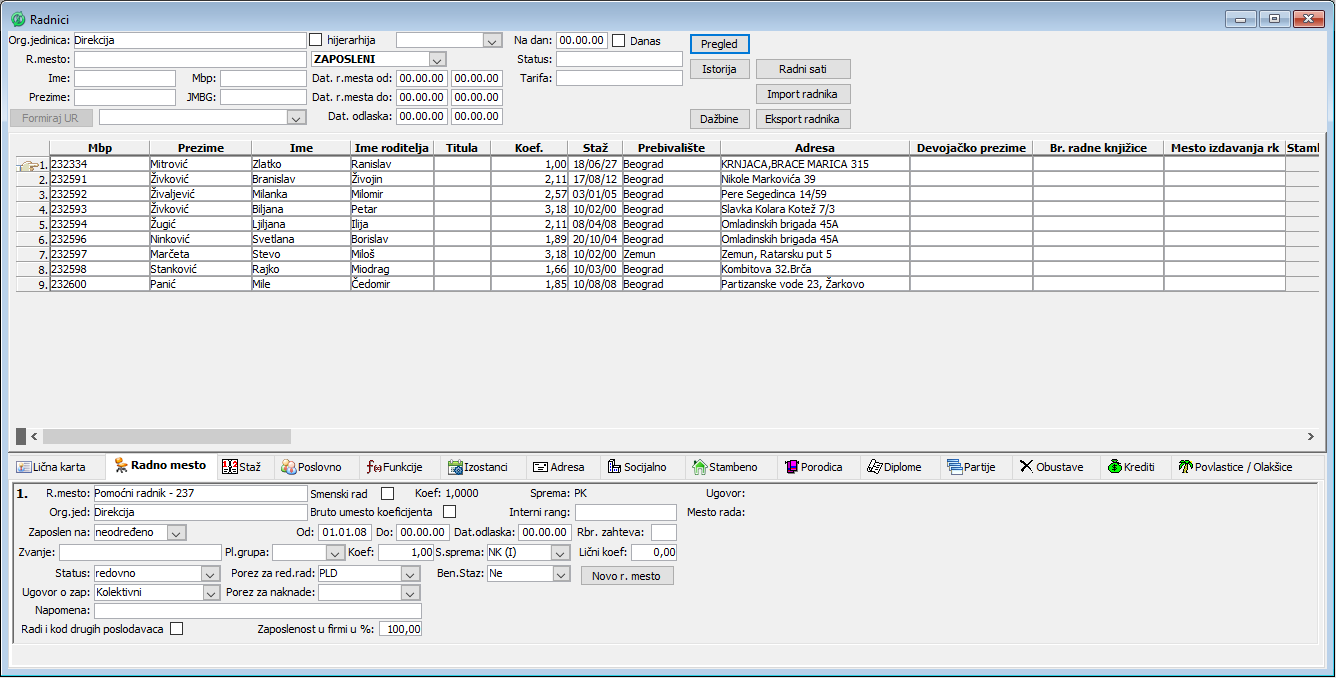 Calculus12 | Istorija zaposlenja radnika i karnet
