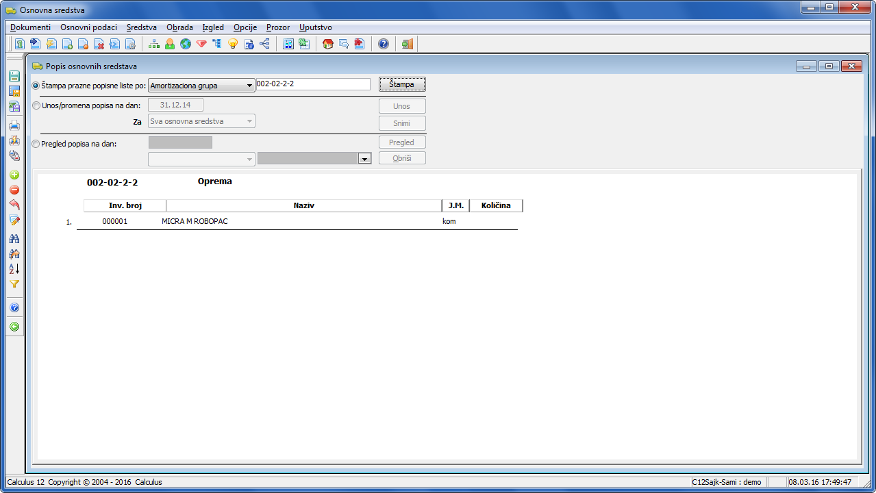 Calculus 12 | Popis osnovnih sredstava